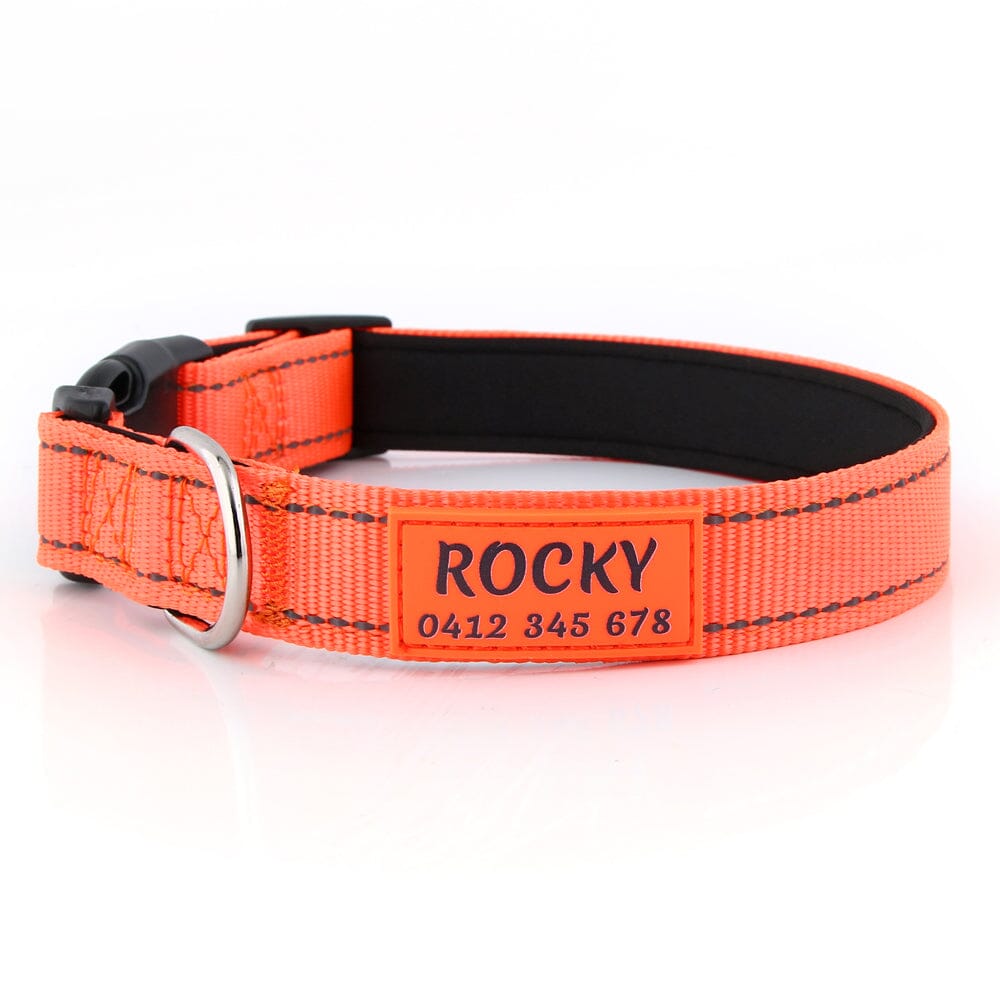 Personalised Printed ID Reflective Deluxe Padded Dog Collar – Custom ...